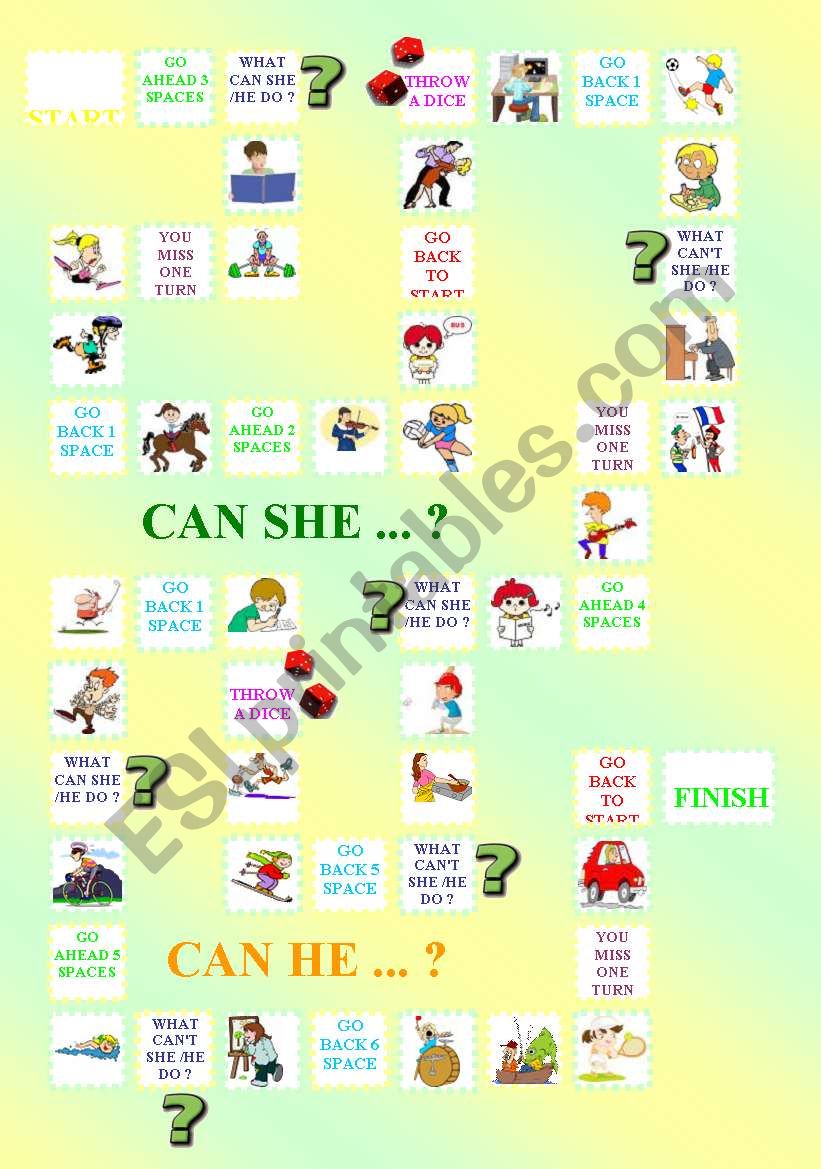 Board Game PART I - Talking about one´s abilities (CAN / CAN´T) - ESL ...