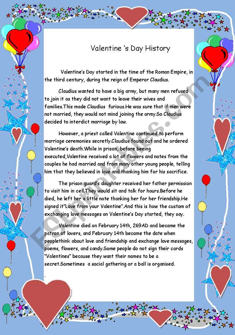 The History of Valentine´s Day - ESL worksheet by tinutza_77