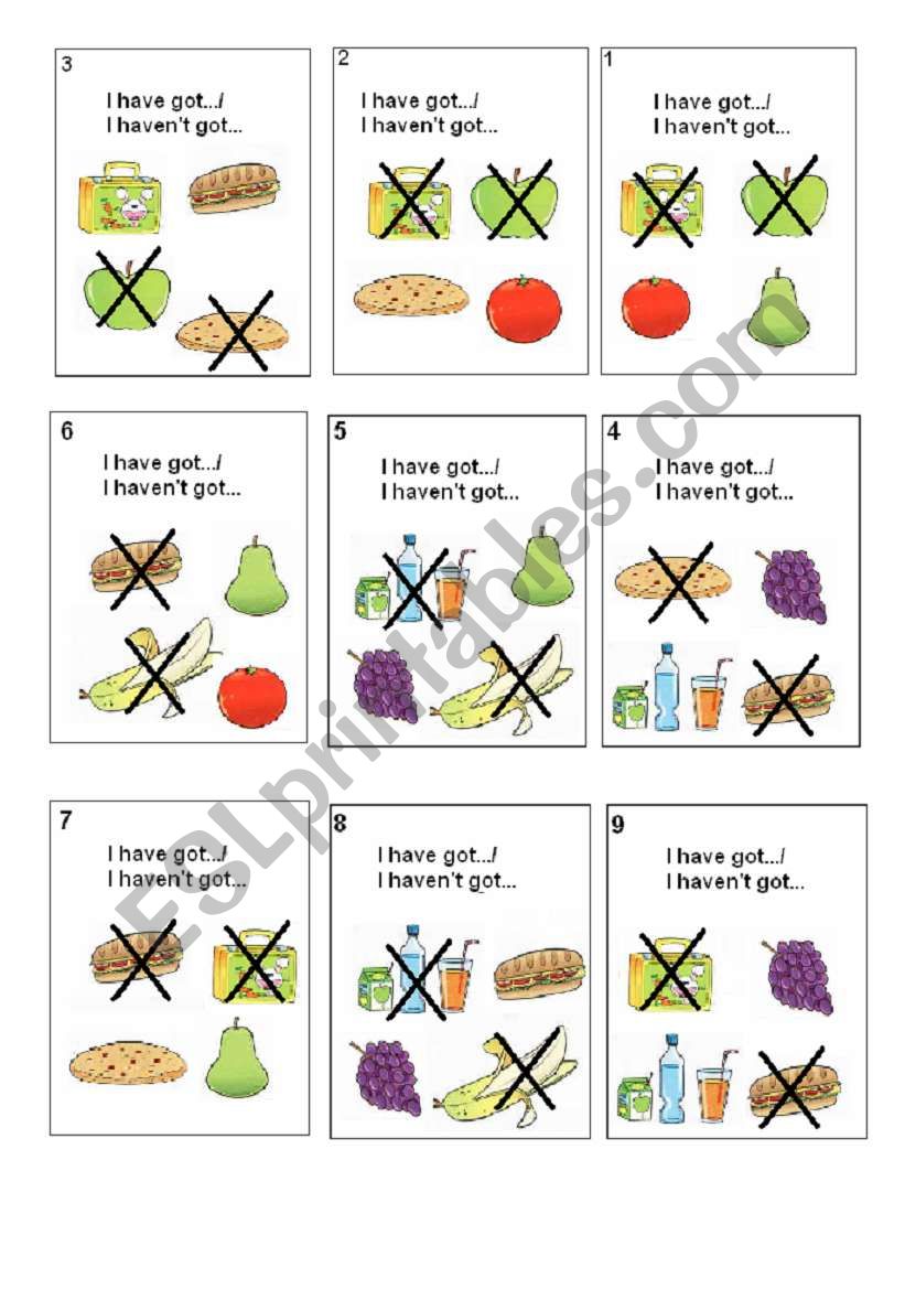 food, have got, haven´t got - cards - ESL worksheet by blackssheep