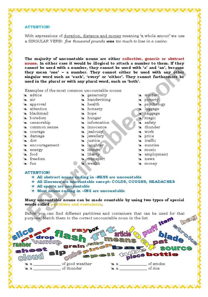 Countable Uncountable Nouns English Esl Worksheets For Distance