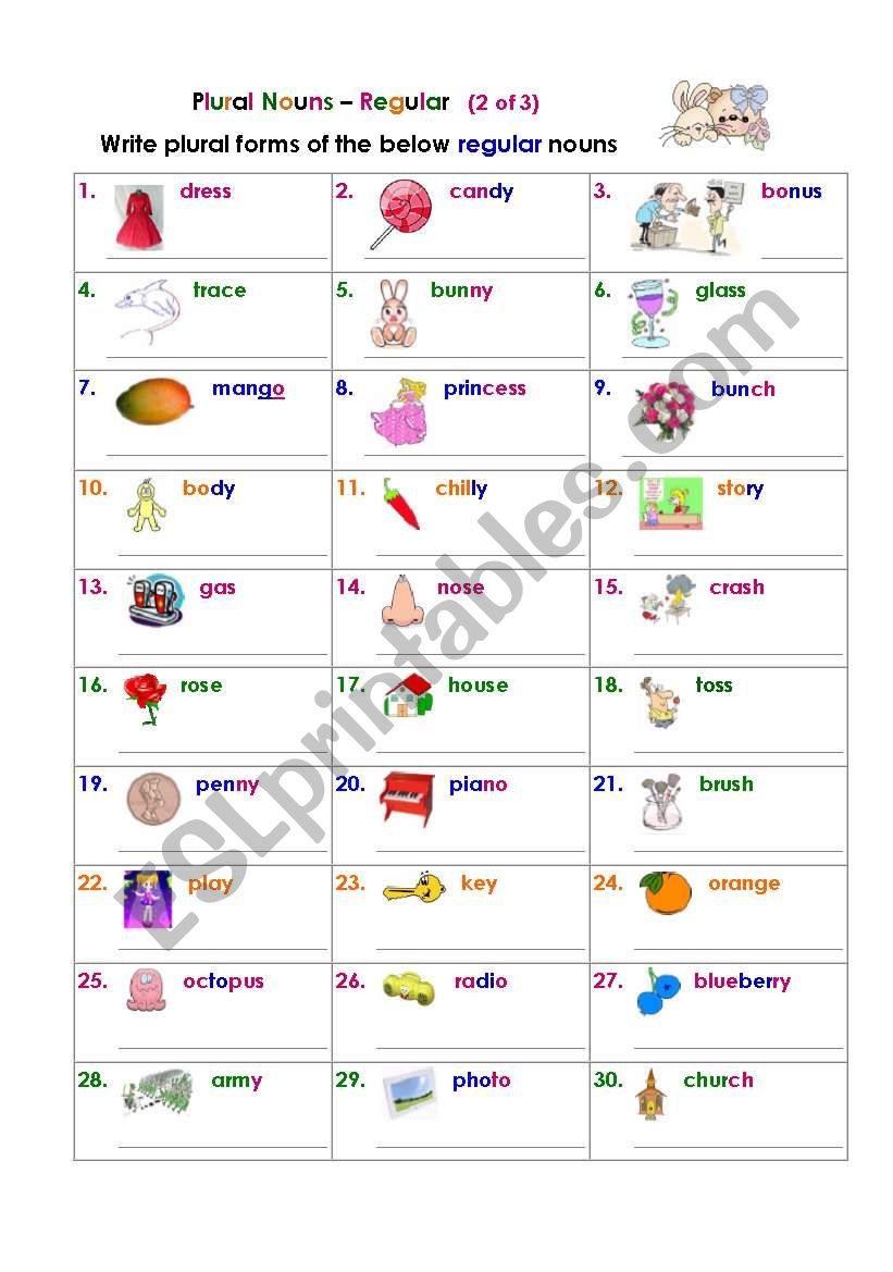 Plural Nouns – Regular (2 of 3) - ESL worksheet by rueti