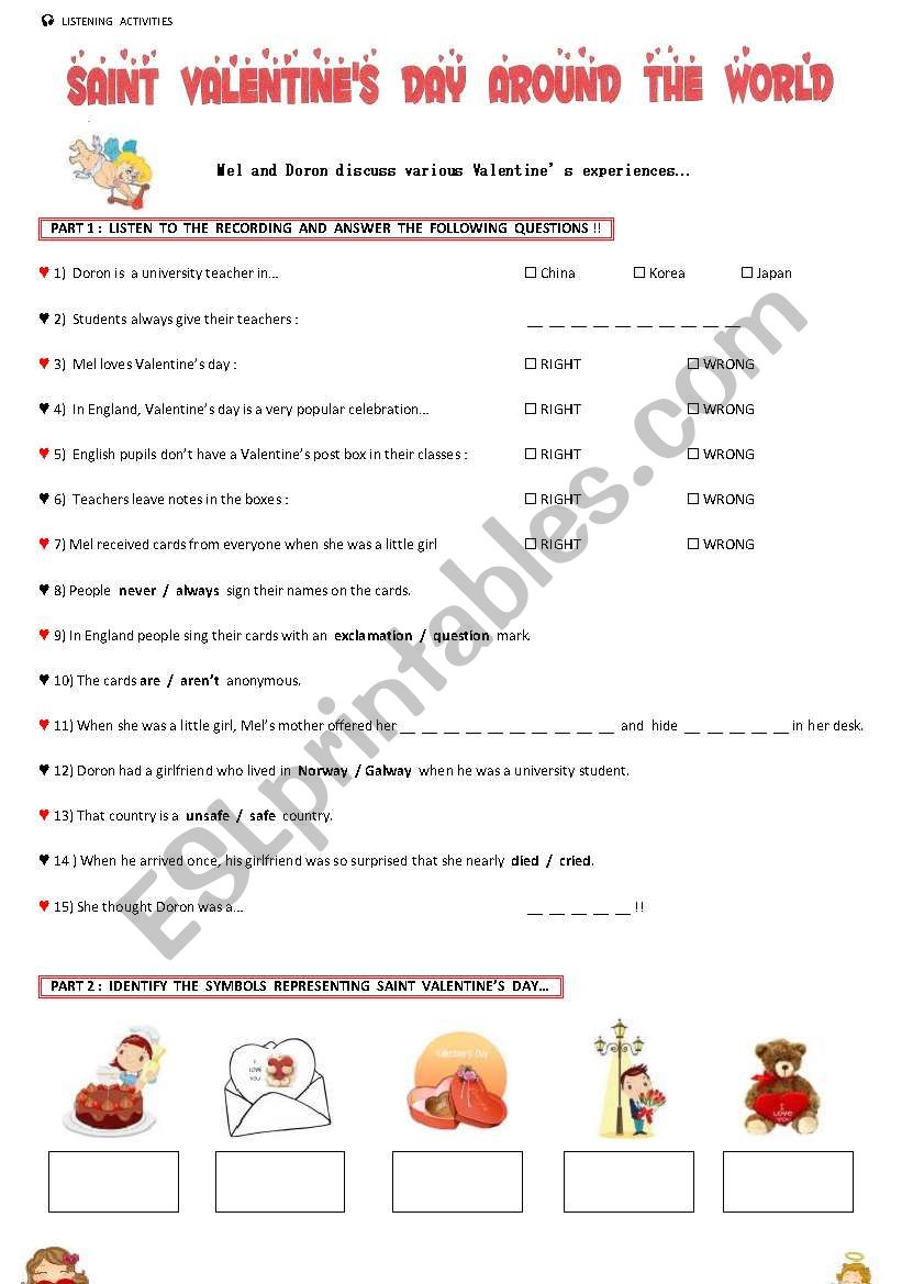 Saint Valentine´s Day around the World ( 3 pages ) - ESL worksheet by ...