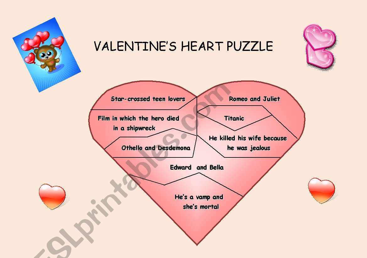 Valentine´s jigsaw puzzle - ESL worksheet by pequenina