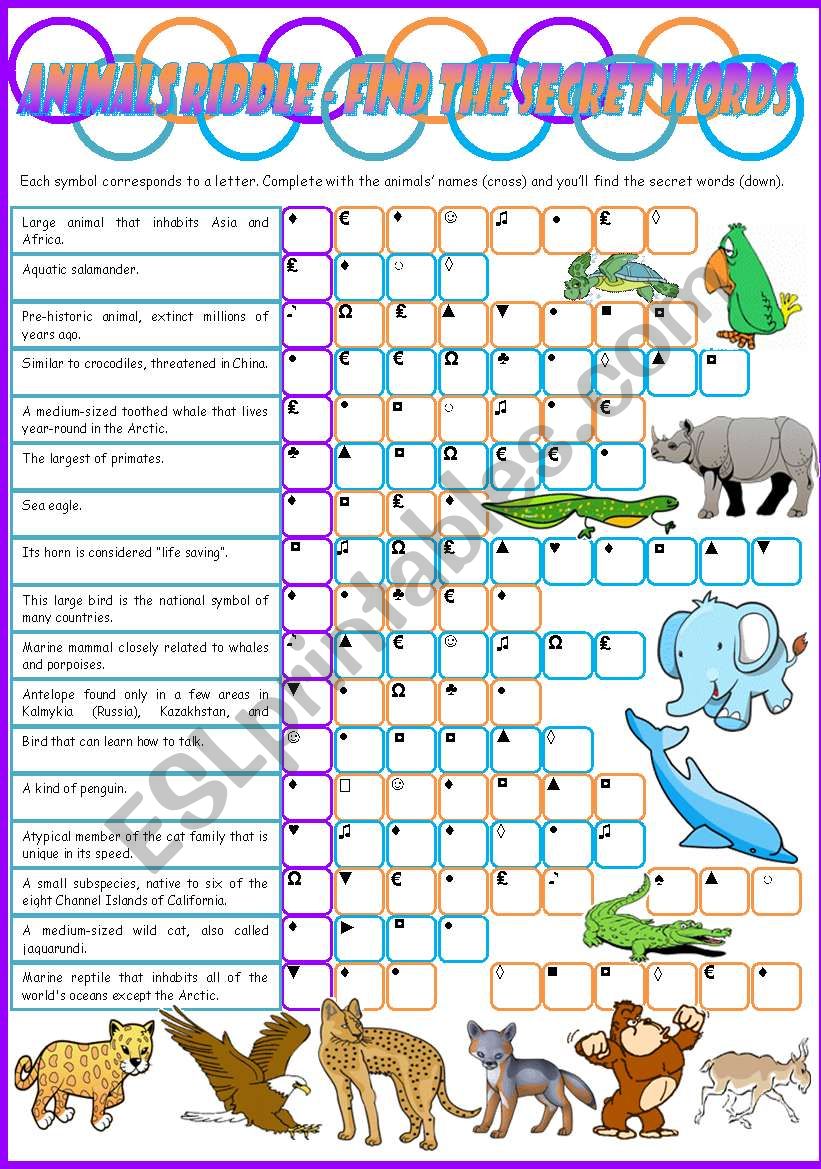 Animals Riddle • Vocabulary Game • Keys included • 3 pages • Editable ...