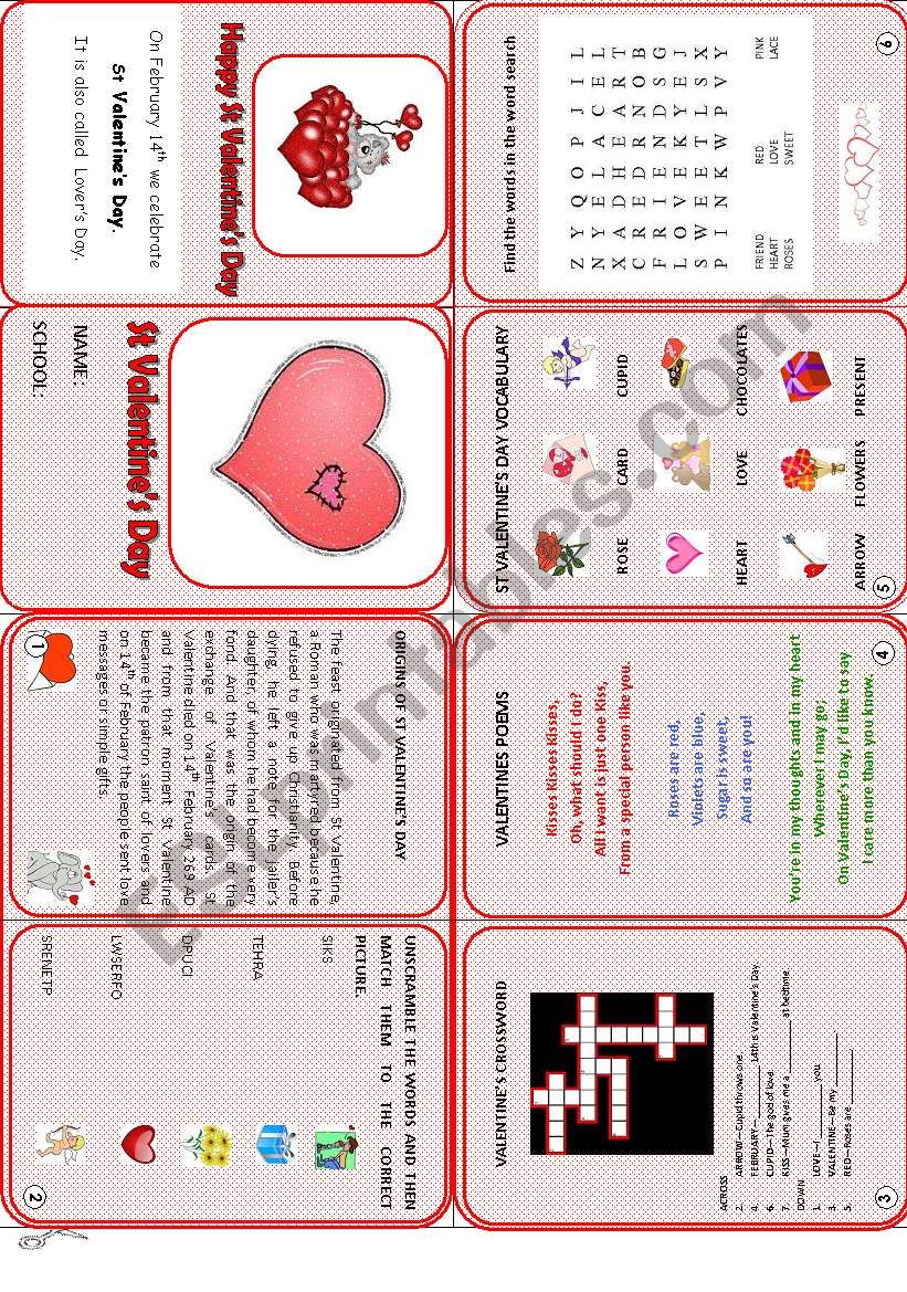 Valentine´s Day mini book - ESL worksheet by coyote.chus