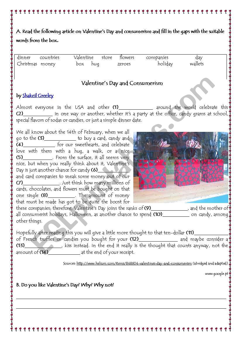 Valentine´s Day and Consumerism - ESL worksheet by vianetta
