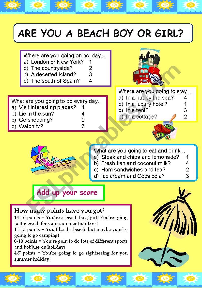 Quiz - Are you a beach boy or girl? - ESL worksheet by rikkewj Quiz - Are you a beach boy or girl? - ESL worksheet by rikkewj