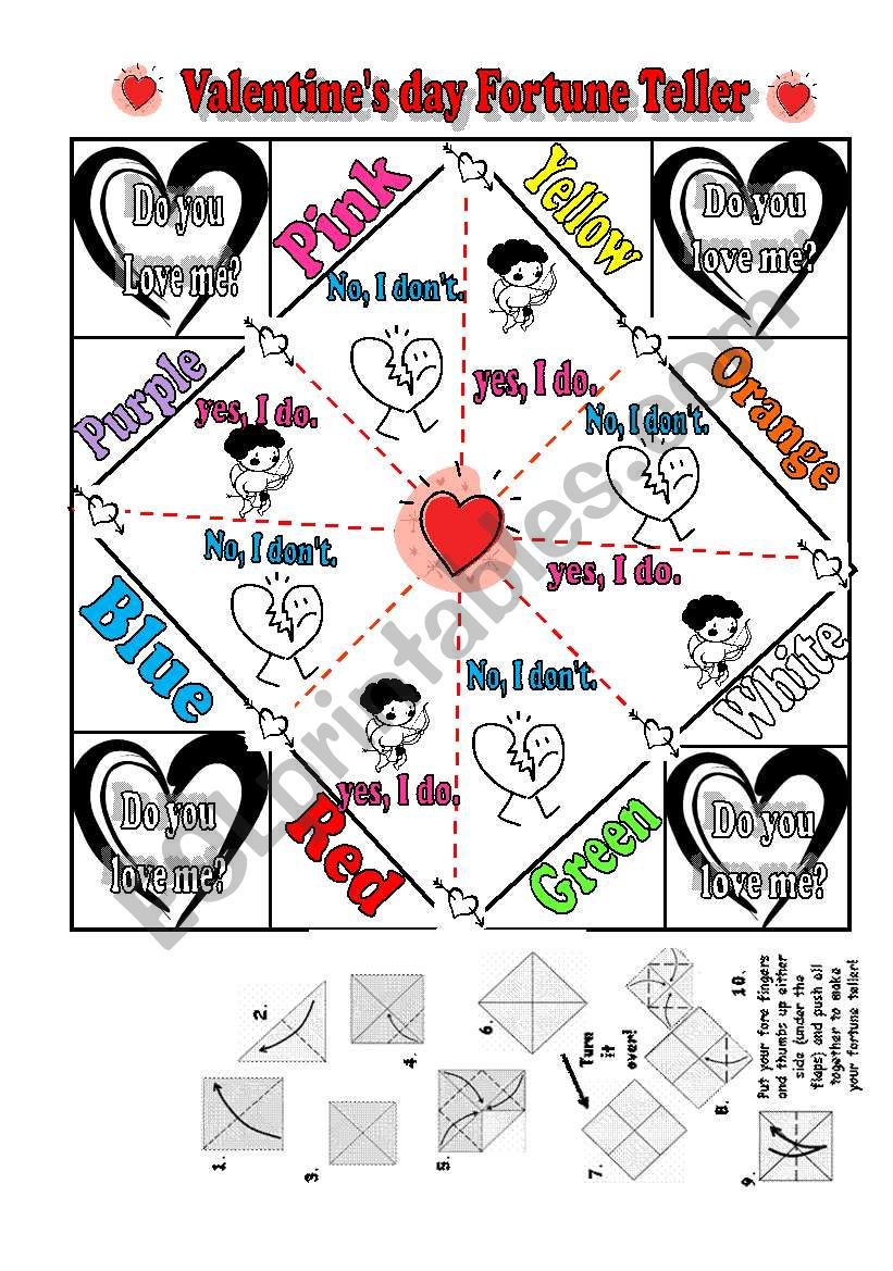 Valentine´s day Fortune Teller- Fully Editable - ESL worksheet by ...