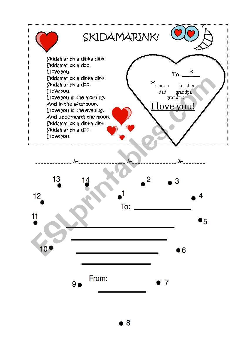 Skidamarink! Valentine´s Day! Connect the Dots ! - ESL worksheet by oli9383