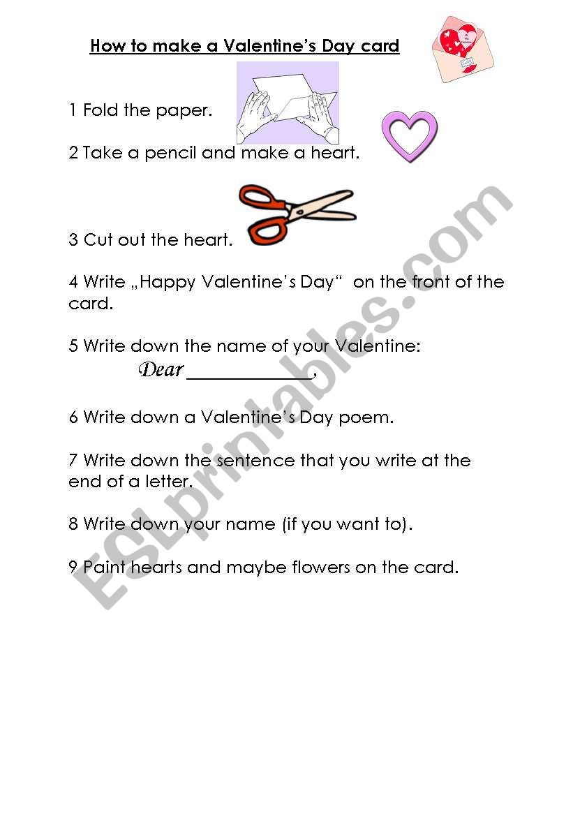 English worksheets: Valentine´s Day How to make a Valentine´s Day Card