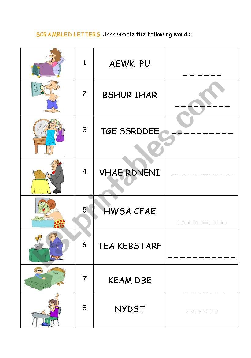 Daily Routines Word Scramble - ESL worksheet by blackie Daily Routines Word Scramble - ESL worksheet by blackie