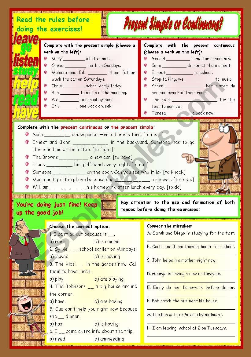 Present Simple or Continuous? – exercises • 5 tasks • 2 pages • keys ...