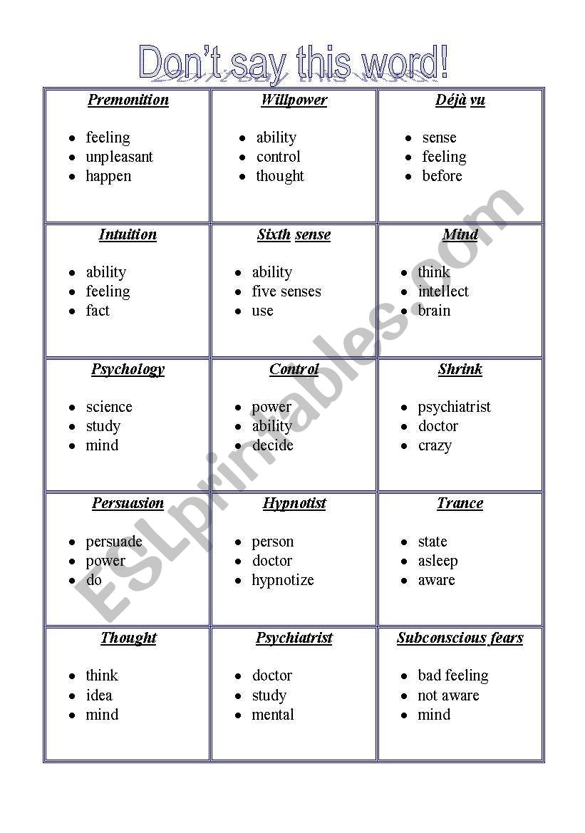 Don´t say this word! - ESL worksheet by *Maria*