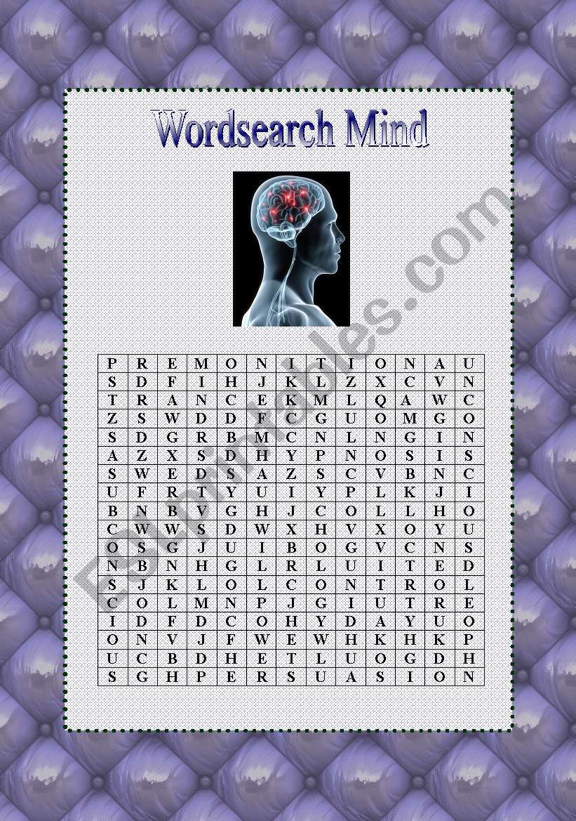 English worksheets: Wordsearch ´Mind´
