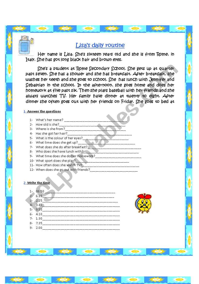 lisa´s daily routine - ESL worksheet by jorgeadrian