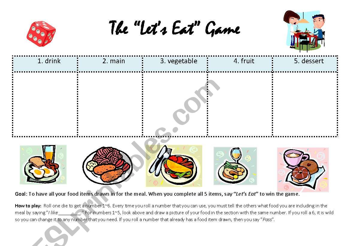 English worksheets: The "Let´s Eat" Game