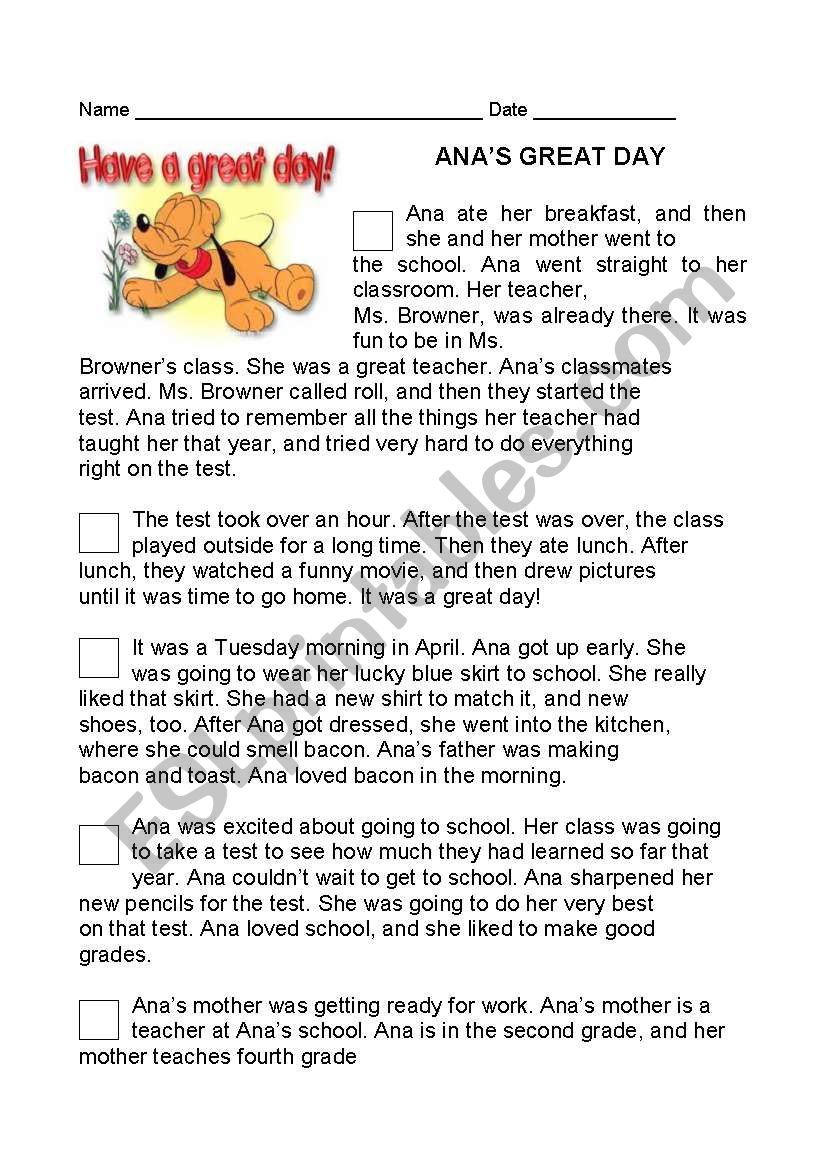 Ana´s great day - ESL worksheet by profted