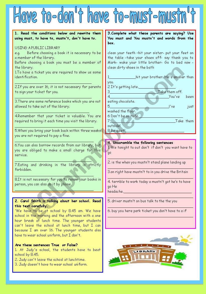 modals:have to-don´t have to-must-mustn´t - ESL worksheet by patties