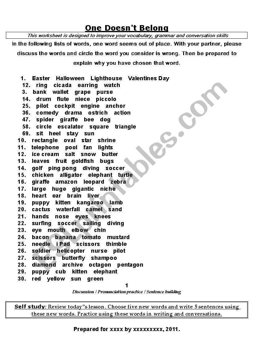 Word Groups (One word doesn´t belong) (intermediate ++) - ESL worksheet ...