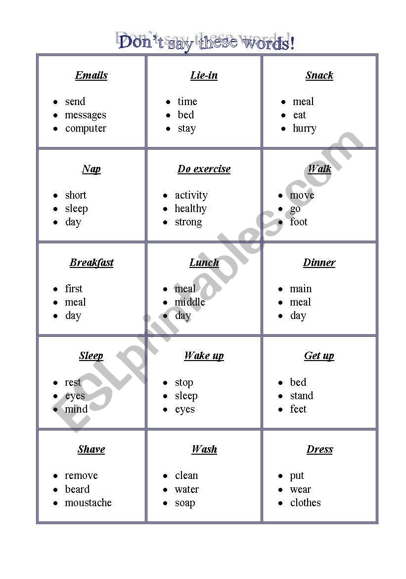 ´Don´t say these words!´ - ESL worksheet by *Maria*