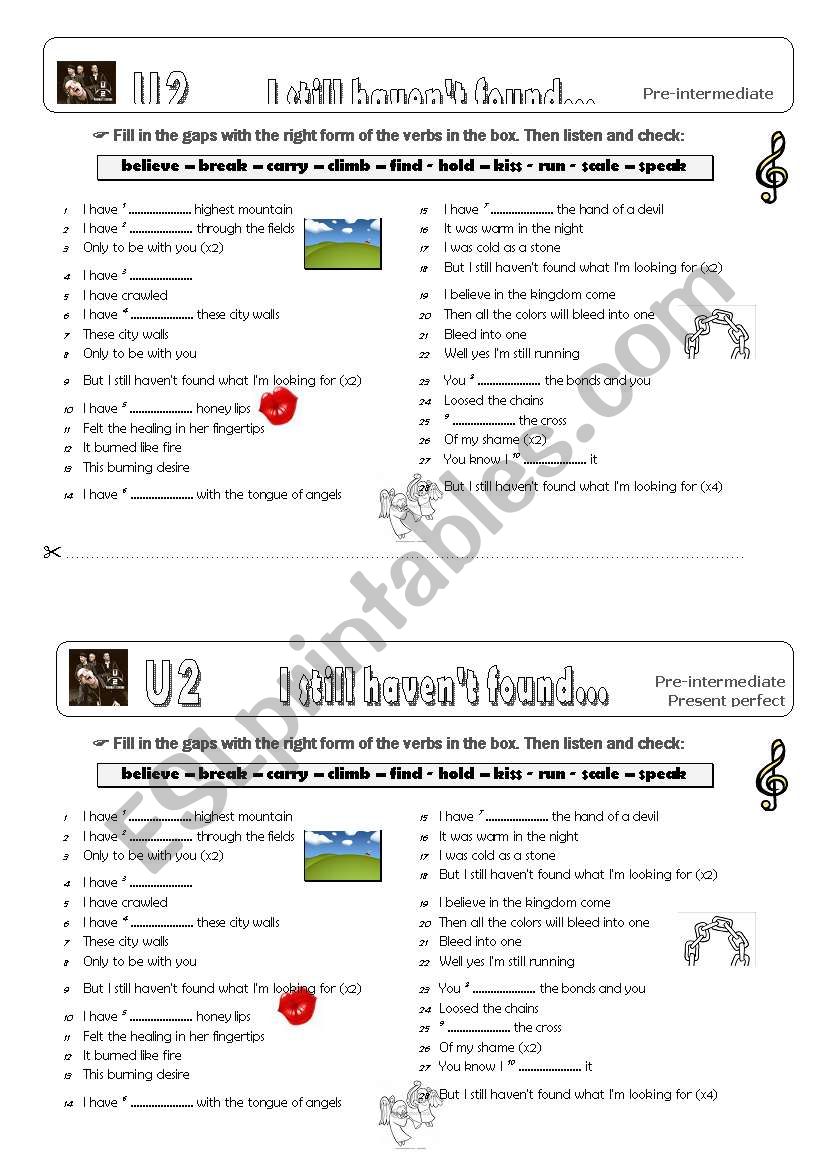 U2 I still haven´t found what I´m looking for... - ESL worksheet by ... U2 I still haven´t found what I´m looking for... - ESL worksheet by ...