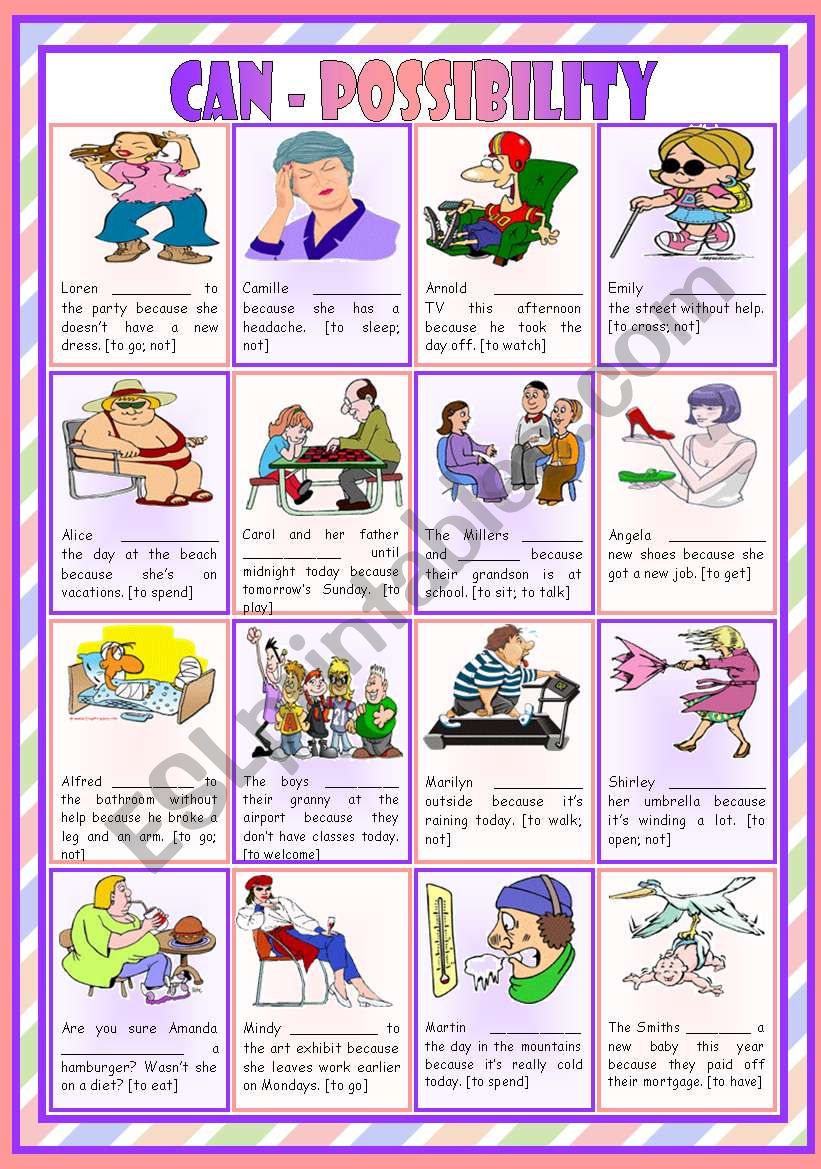 Can (possibility): gap-filling • B&W version • teacher’s handout with ...