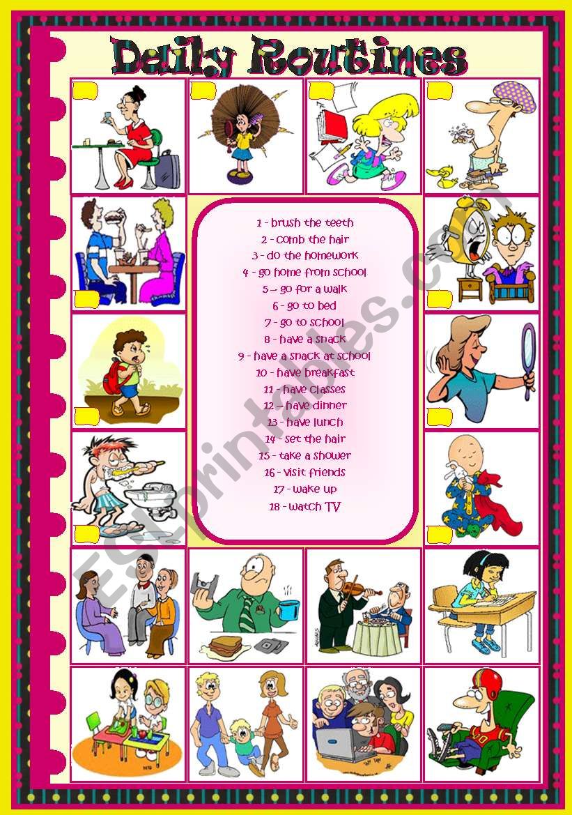 Daily Routines: matching • pictionary • B&W version included • 2 pages ...