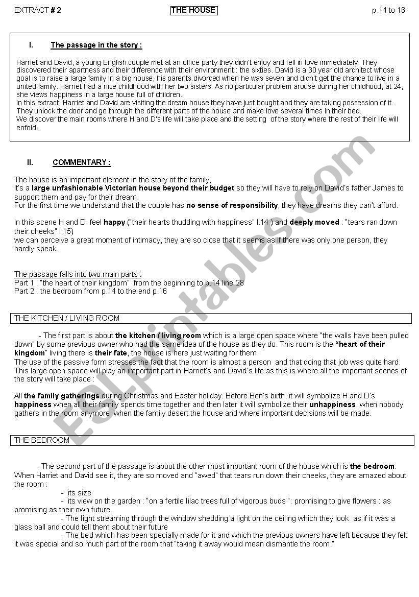 English worksheets: The Fifth Child extract N°2 : the house
