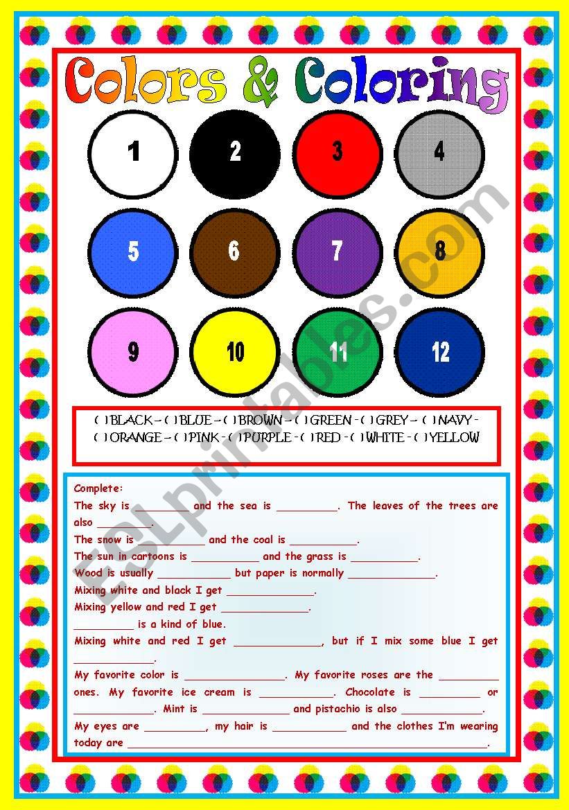 Colors & Coloring: 3 tasks • 2 pages • fully editable - ESL worksheet ...