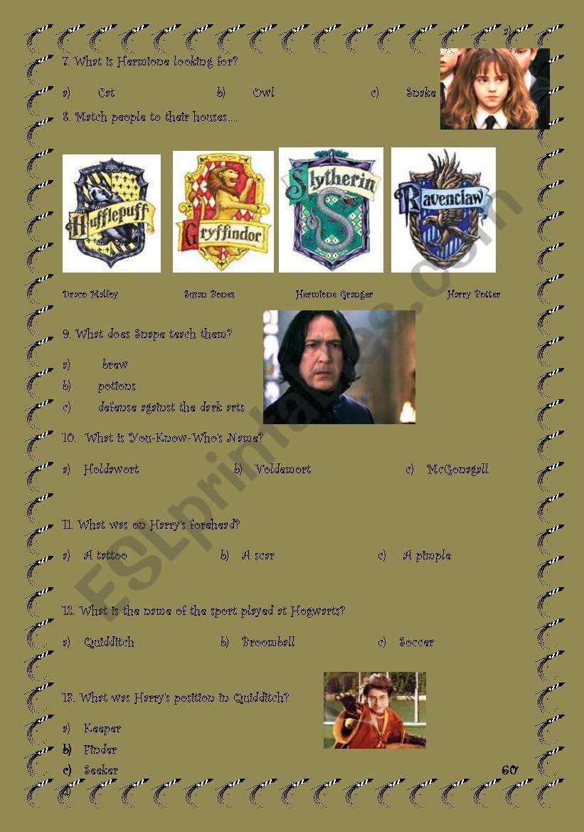 Harry Potter and the Philosopher´s stone - ESL worksheet by carmengb