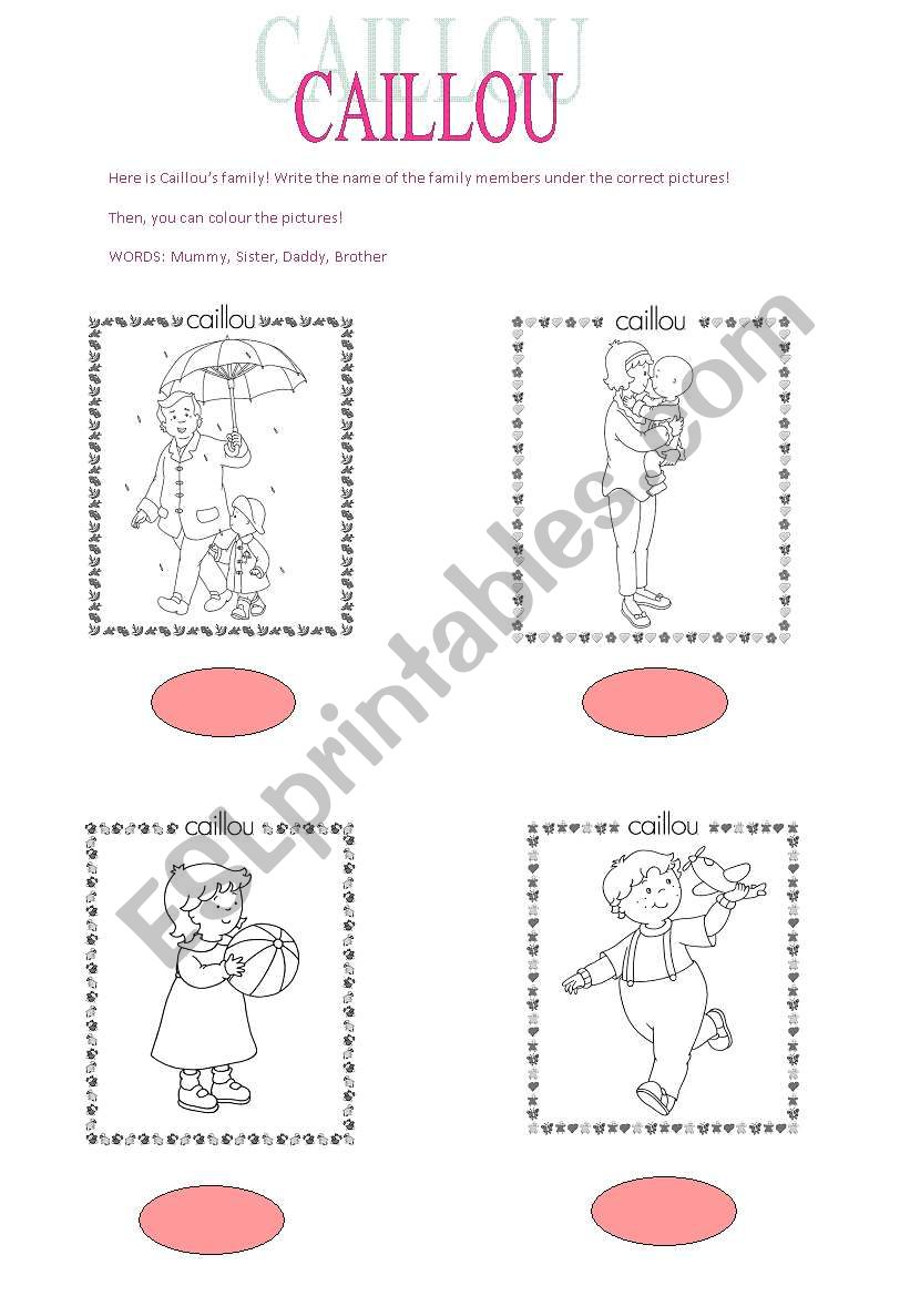 English worksheets: Caillou´s Family