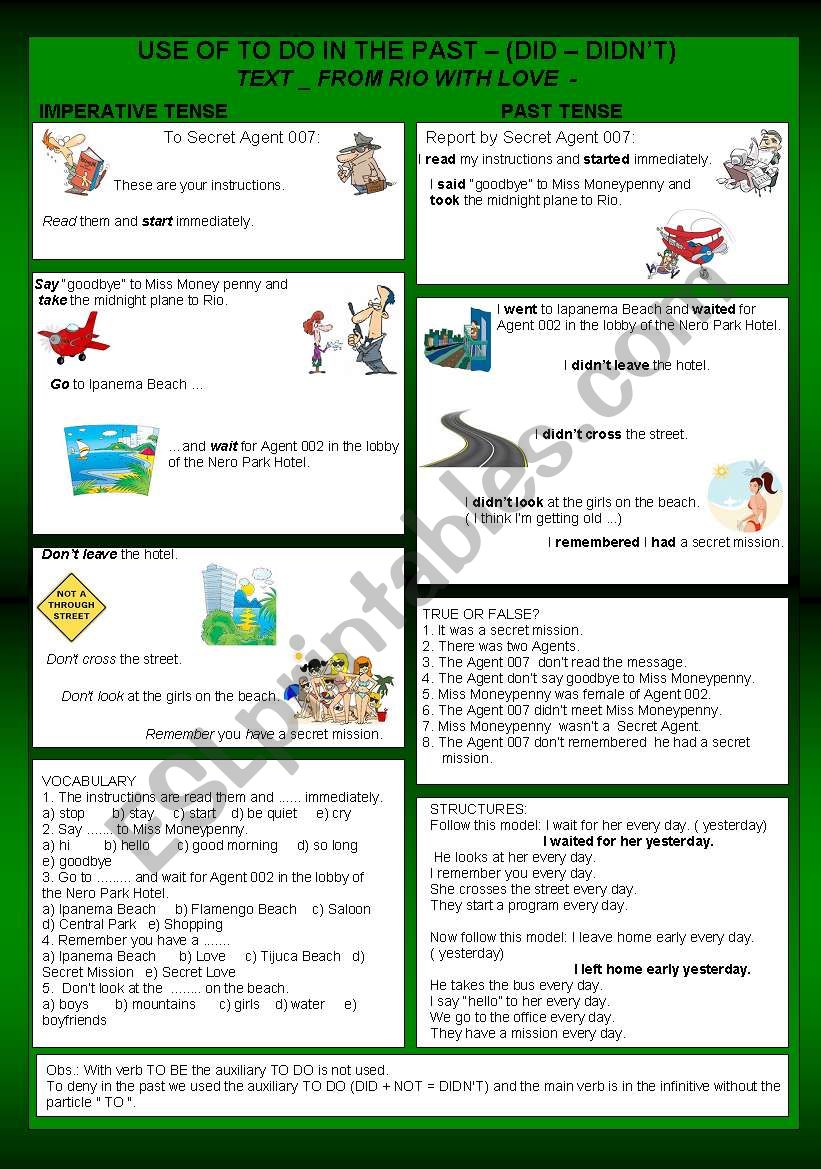 USE OF TO DO IN THE PAST(DIDX DIDN´T) IMPERATIVE + PAST TENSE + KEY ...