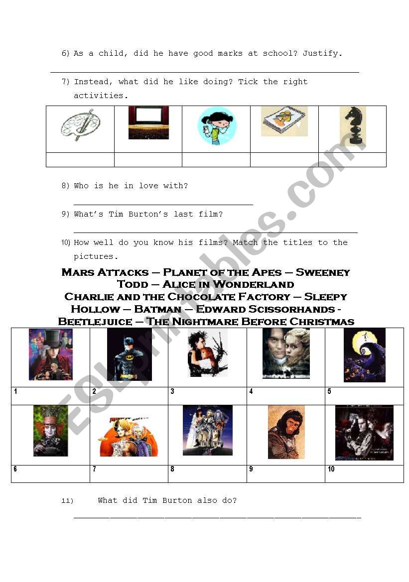 Tim Burton´s biography (2) - ESL worksheet by jellybiiiz