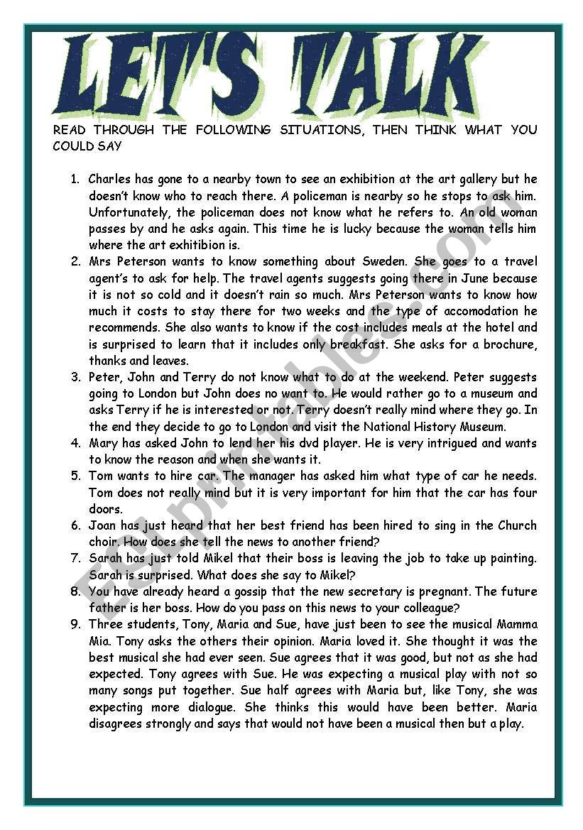 let´s talk third part - ESL worksheet by ingrid10