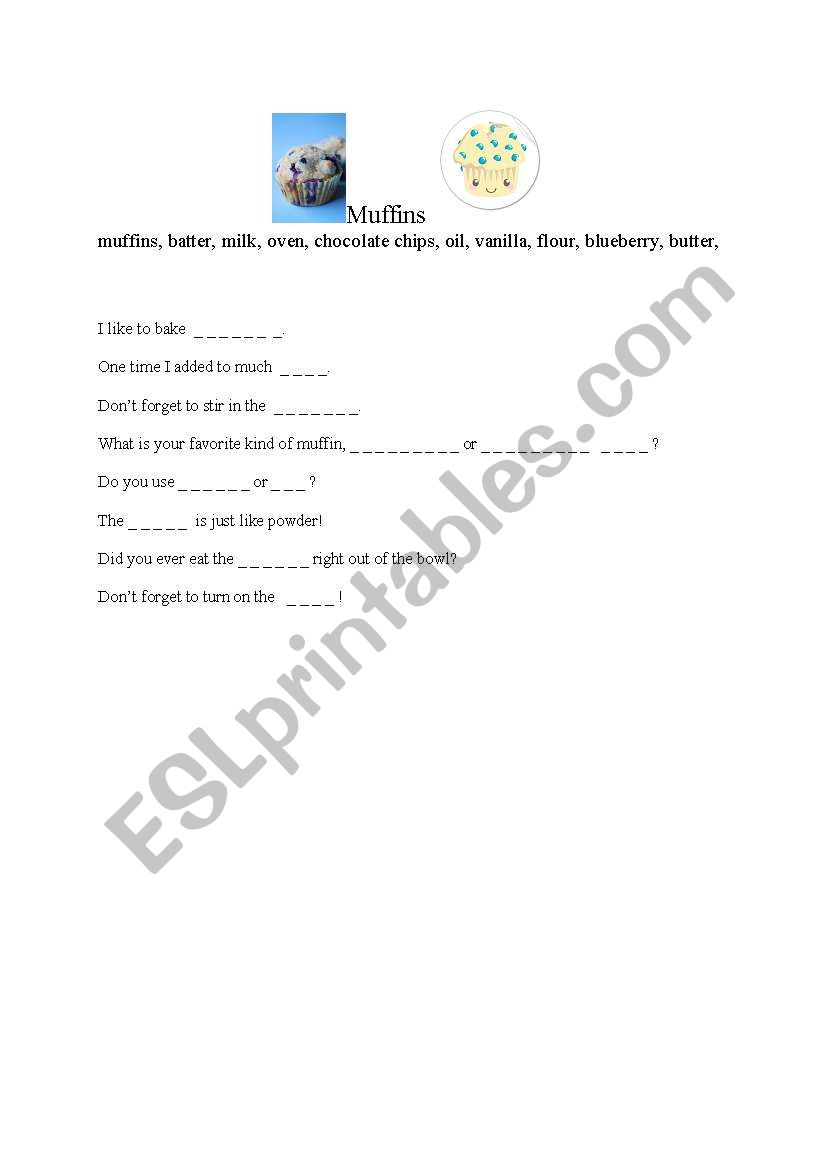 English worksheets: Muffin Activity- It´s great to use after baking ...