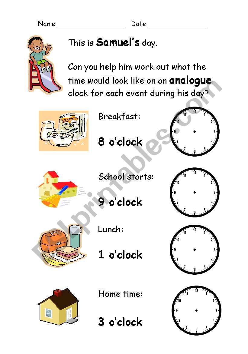 o´clock worksheet - analogue - ESL worksheet by Miss_B