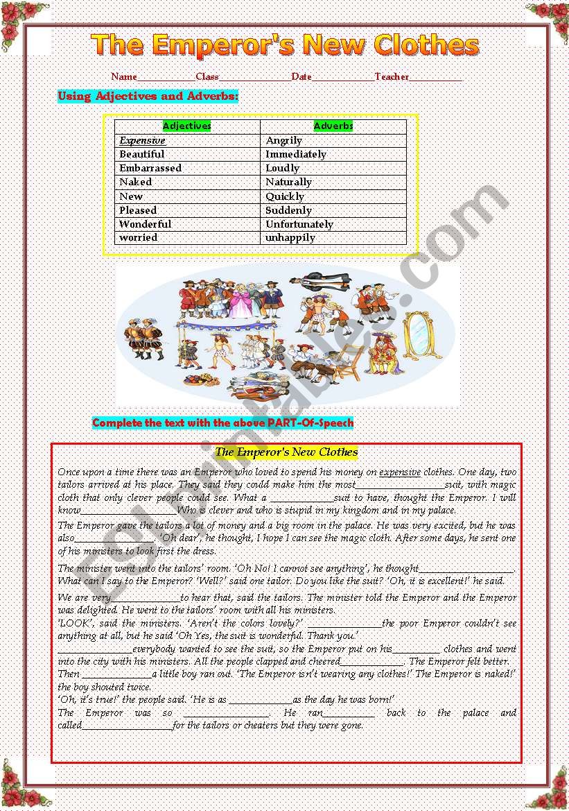 The emperor´s new clothes and using Adjectives and Adverbs 2011 - ESL ...