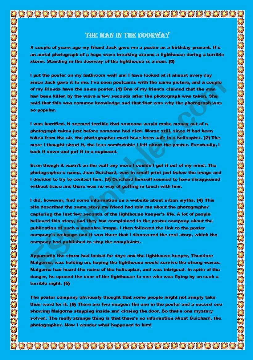 A MAN ÝN THE DOORWAY - ESL worksheet by benimyusufum