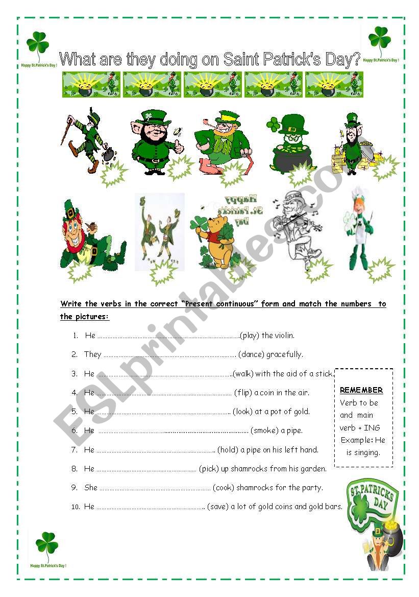 Saint Patrick´s Day and Present Continuous Practice - ESL worksheet by ...