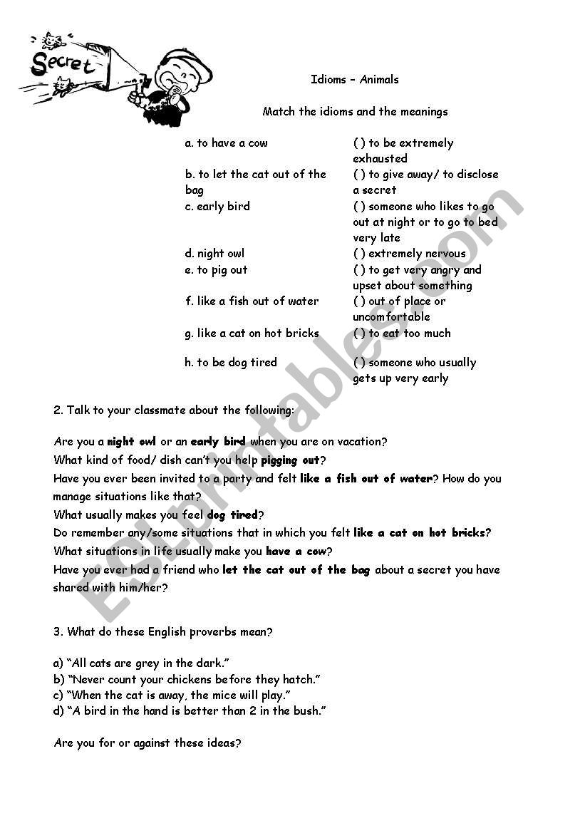 Idioms – Animals - ESL worksheet by mfzmoura