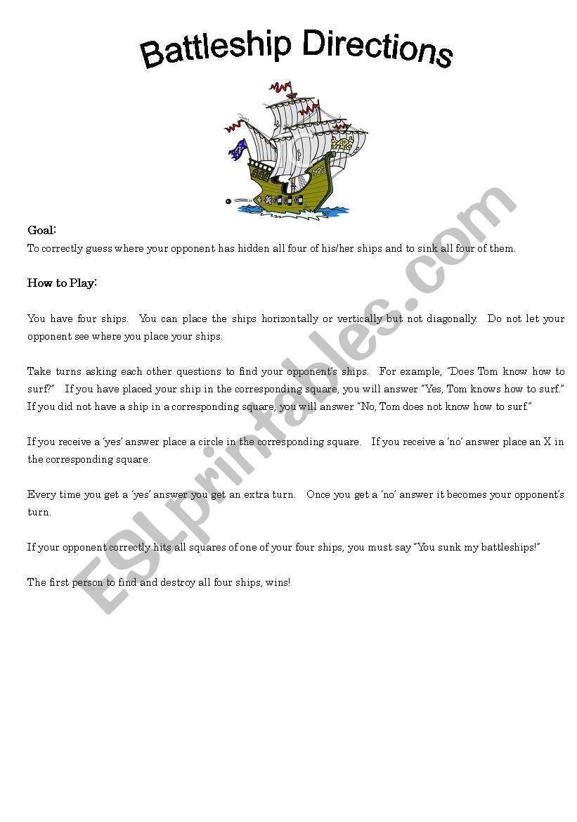 Battleship Simple Past Worksheet Free Esl Printable
