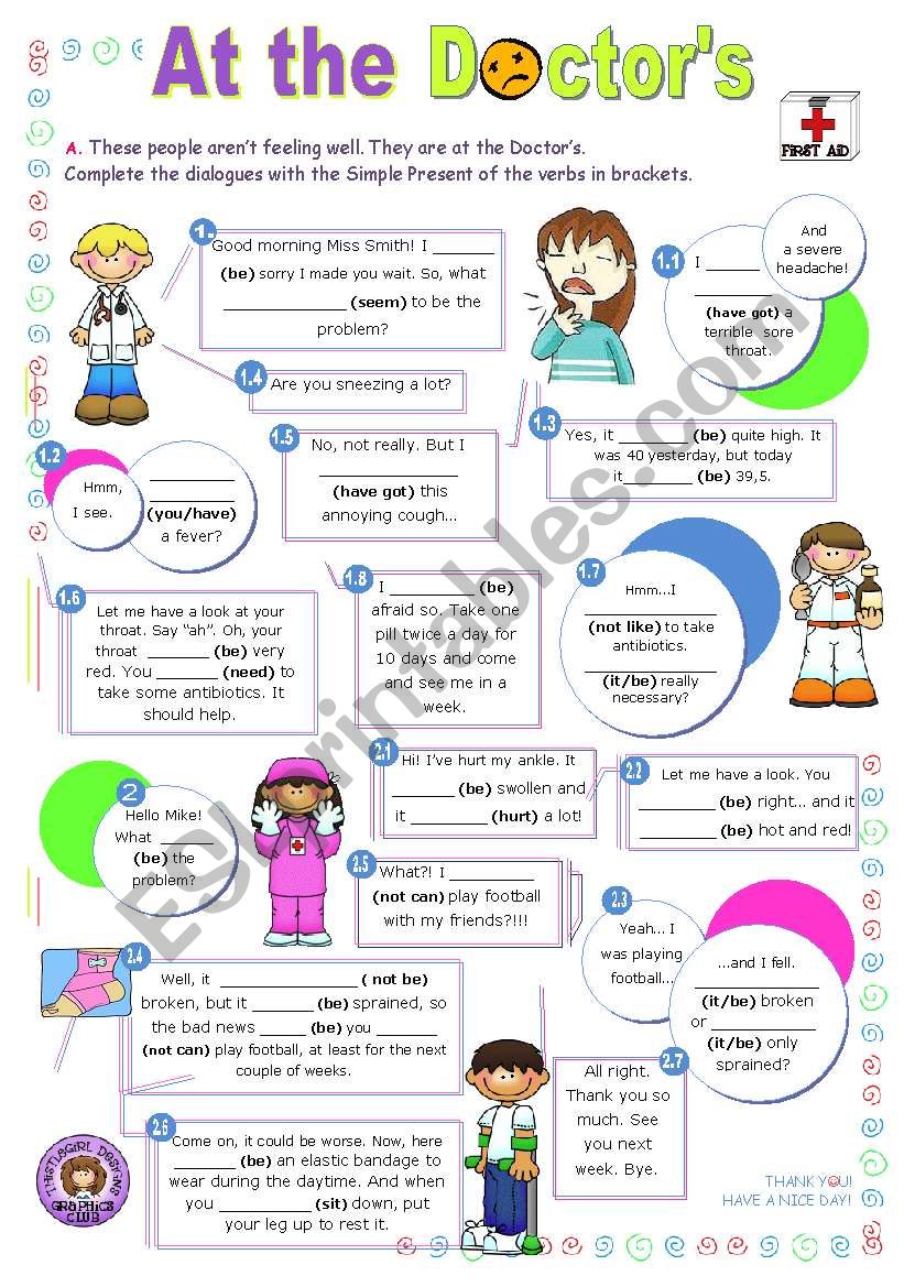 At the Doctor´s - short dialogue series - ESL worksheet by mena22