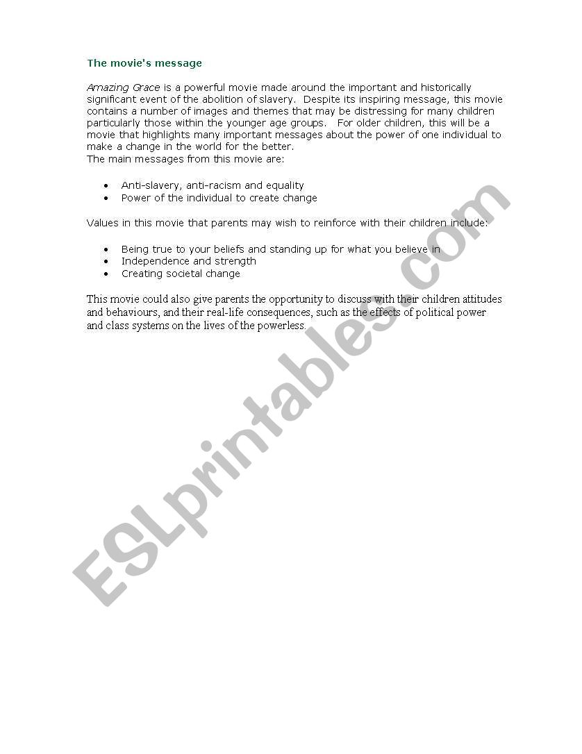 Amazing Grace Movie Worksheets