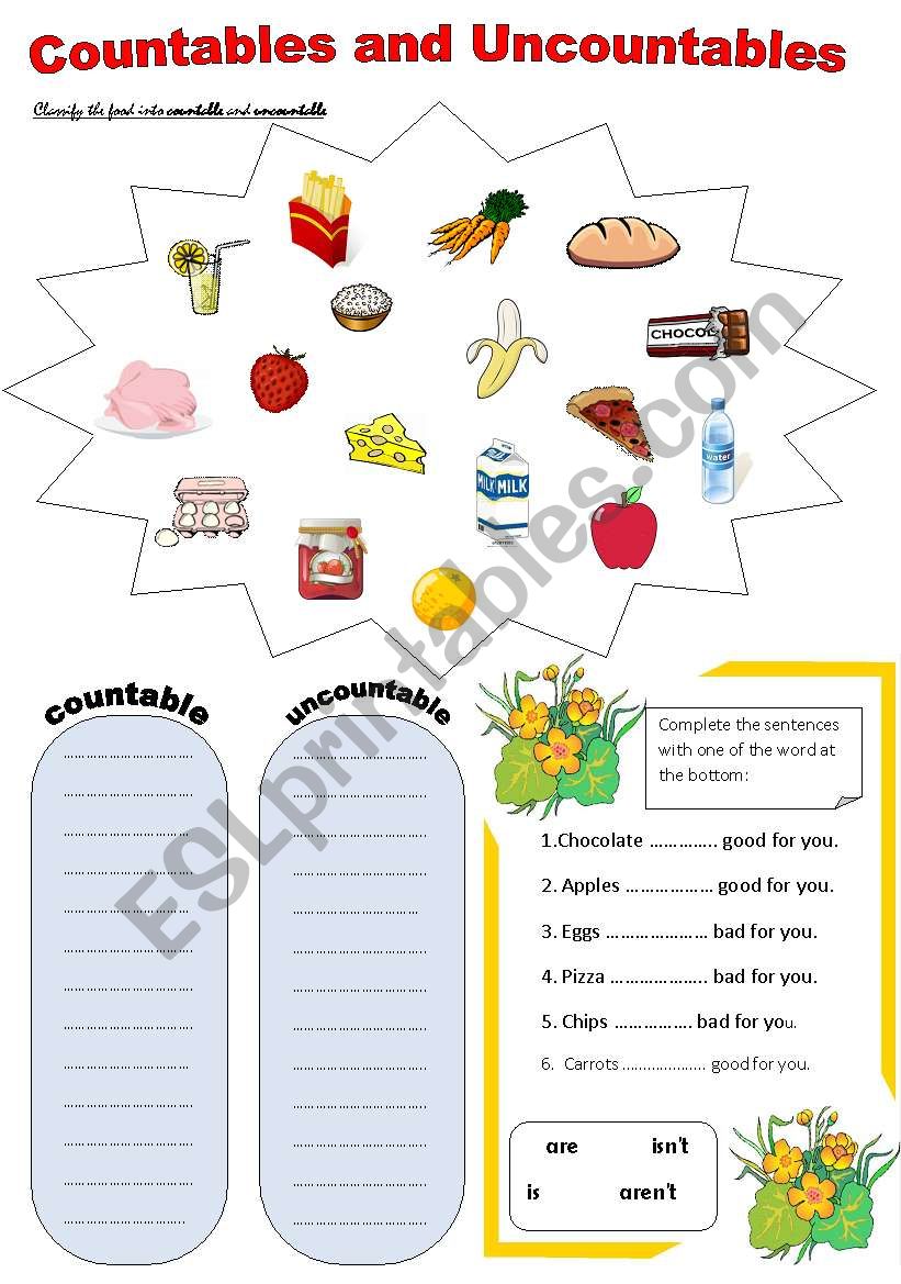 Countable And Uncountable ESL Worksheet By Miss Rose