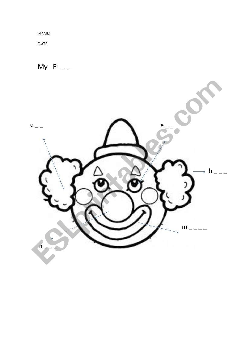 English worksheets: the clown´s face