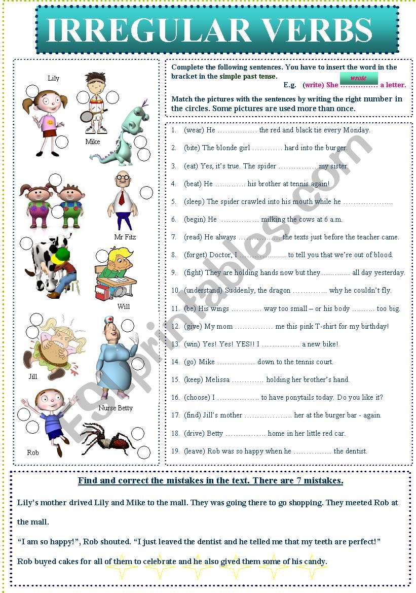 IRREGULAR VERBS â€“ simple past tense - ESL worksheet by karina7777