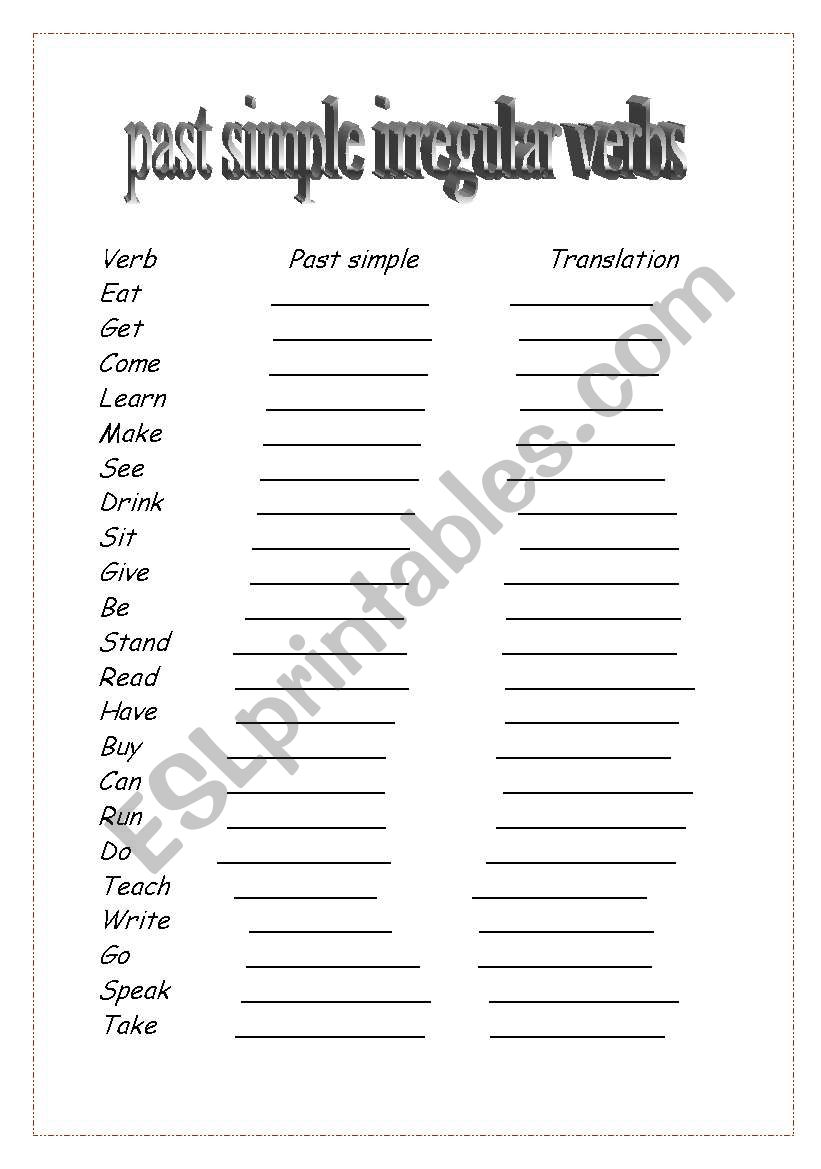 Past Simple Irregular Verbs List