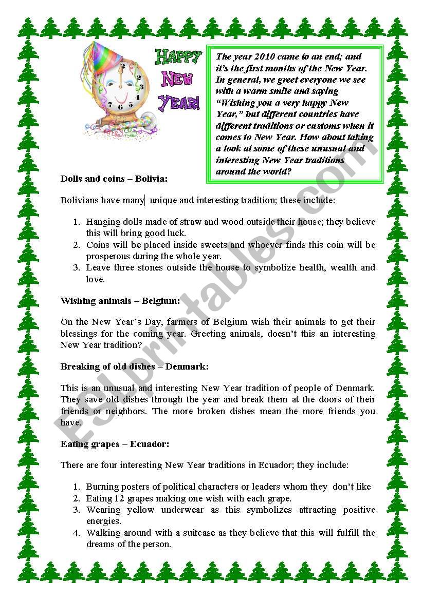 New Year´s traditions - ESL worksheet by JaneAiR