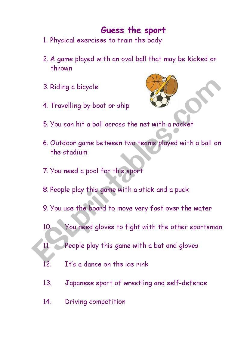 Guess sports - ESL worksheet by Puga Olga Guess sports - ESL worksheet by Puga Olga