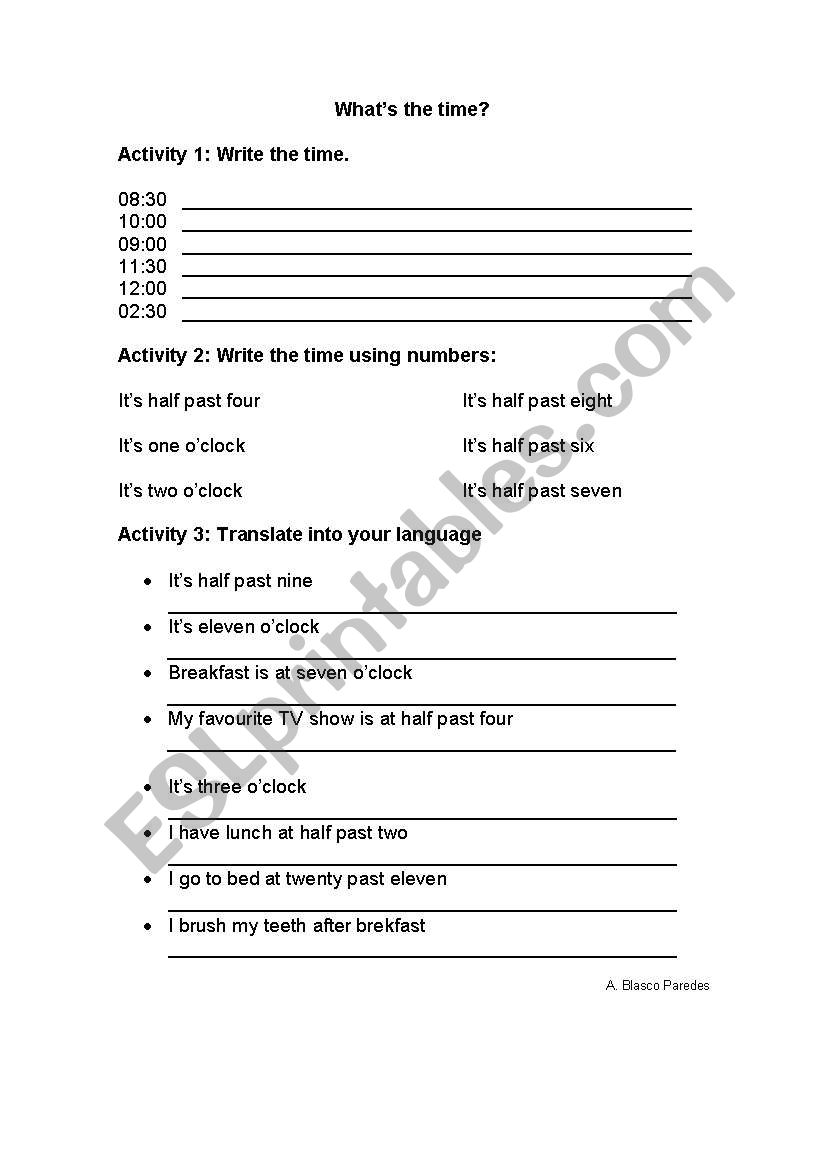 What´s the time? - ESL worksheet by AZAHARA82